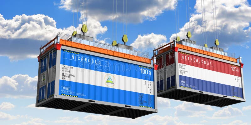 Shipping Containers with Flags of Nicaragua and Netherlands Stock ...