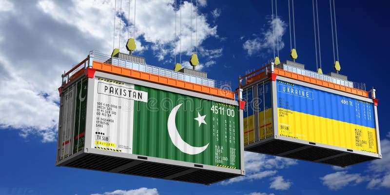 Shipping Containers with Flags of Pakistan and Ukraine Stock ...