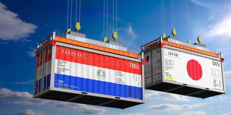 Shipping Containers with Flags of Paraguay and Japan Stock Illustration ...