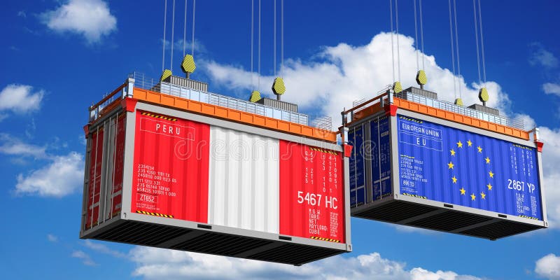 Shipping Containers with Flags of Peru and European Union Stock ...