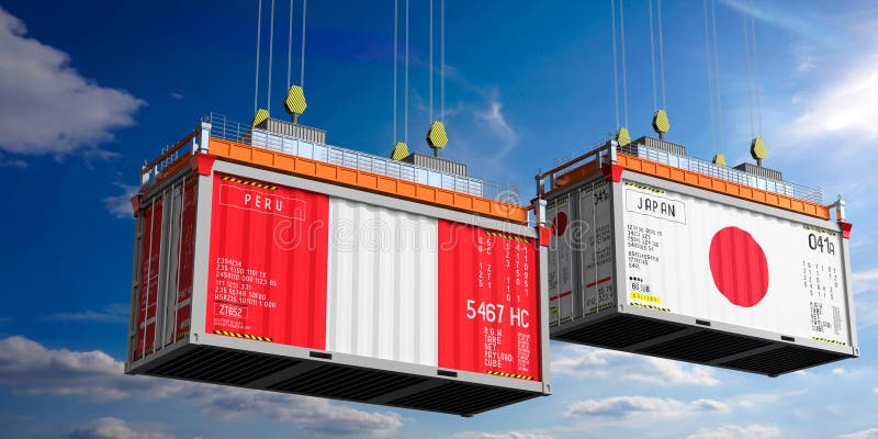 Shipping Containers with Flags of Peru and Japan Stock Illustration ...