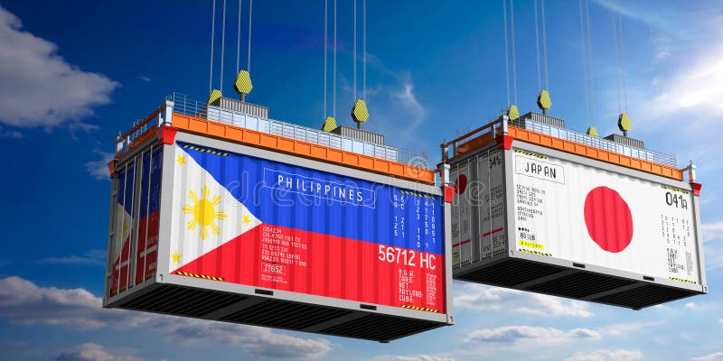 Shipping Containers with Flags of Philippines and Japan Stock ...