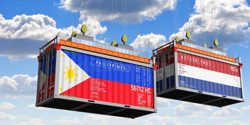 Shipping Containers with Flags of Philippines and Netherlands Stock ...