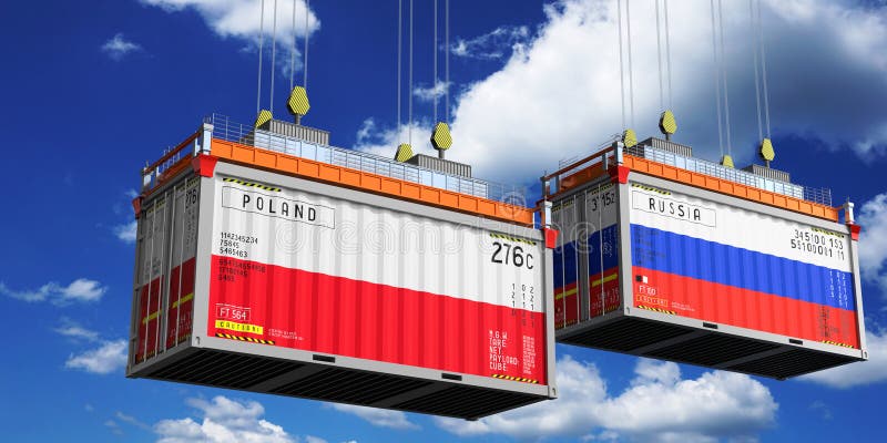 Shipping Containers with Flags of Poland and Russia Stock Illustration ...