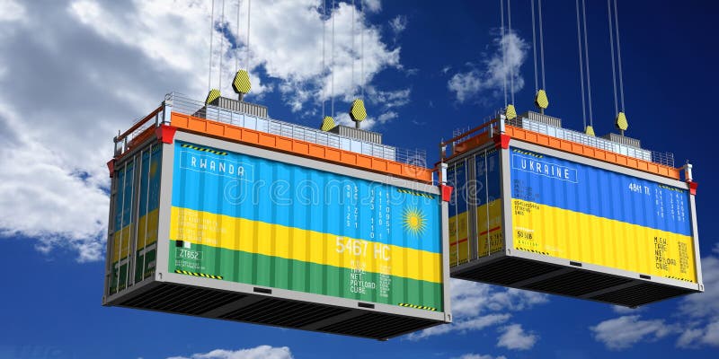 Shipping Containers with Flags of Rwanda and Ukraine Stock Illustration ...