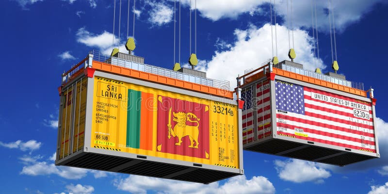 Shipping Containers with Flags of Sri Lanka and USA Stock Illustration ...