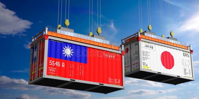 Shipping Containers with Flags of Taiwan and Japan Stock Illustration ...