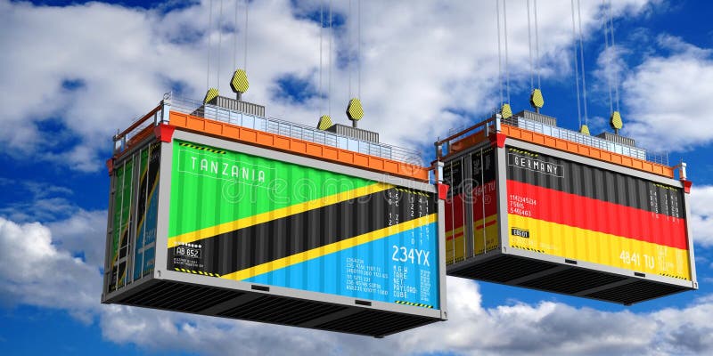 Shipping Containers with Flags of Tanzania and Germany Stock ...