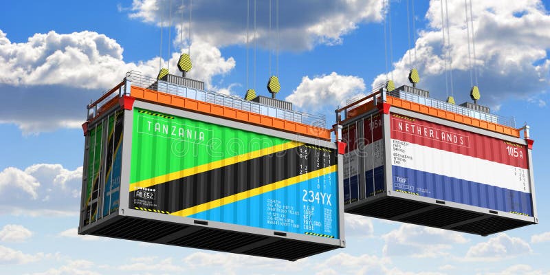 Shipping Containers with Flags of Tanzania and Netherlands Stock ...