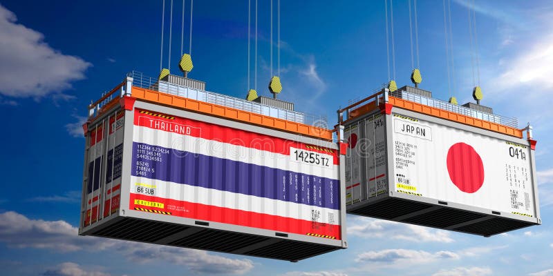 Shipping Containers with Flags of Thailand and Japan Stock Illustration ...