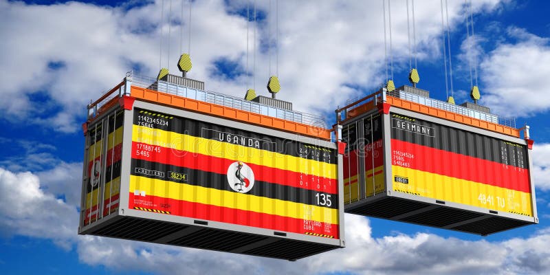 Shipping Containers with Flags of Uganda and Germany Stock Illustration ...