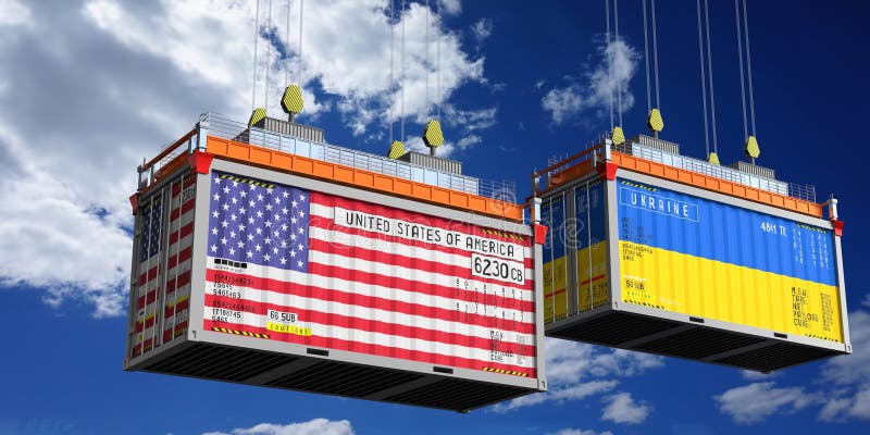 Shipping Containers with Flags of USA and Ukraine Stock Illustration ...