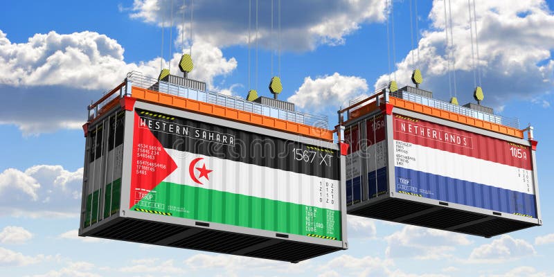 Shipping Containers with Flags of Western Sahara and Netherlands Stock ...