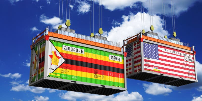 Shipping Containers with Flags of Zimbabwe and USA Stock Illustration ...