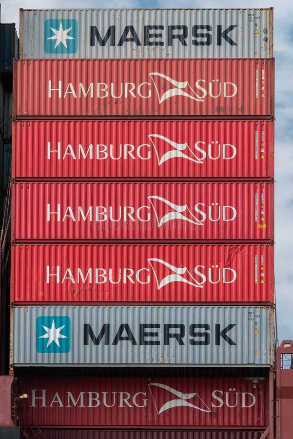 Colorful Maersk, MSC, Hamburg Sud Shipping Containers Stacked at ... Colorful Maersk, MSC, Hamburg Sud Shipping Containers Stacked at ...