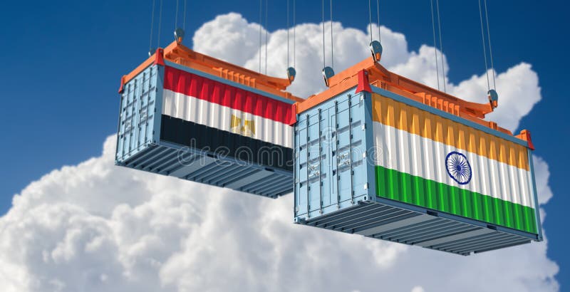 Shipping Containers with India and Egypt Flag. Stock Illustration ...