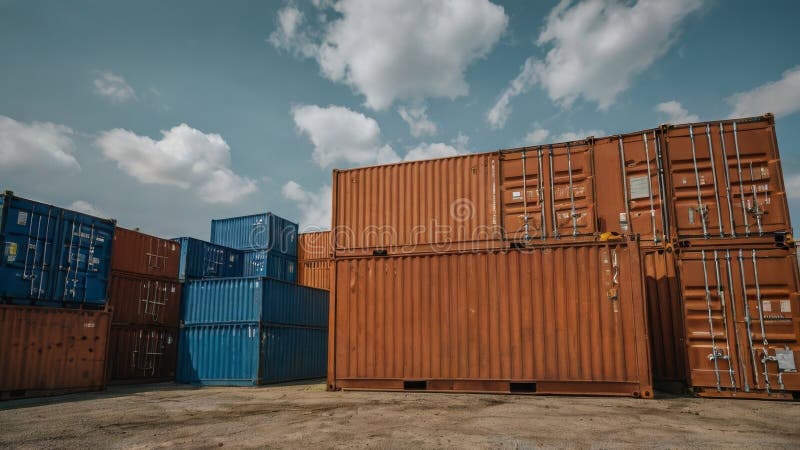Shipping Containers at Open Area, Cable, Cargo Containers Outdoor Stock ...