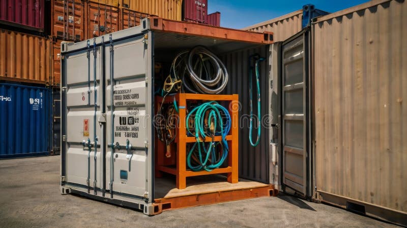 Shipping Containers at Open Area, Cable, Cargo Containers Outdoor Stock ...