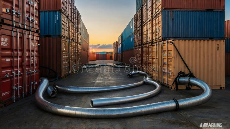 Shipping Containers at Open Area, Cable, Cargo Containers Outdoor Stock ...