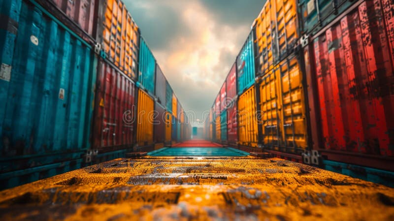 Shipping Containers Pathway Stock Illustration - Illustration of metal ...