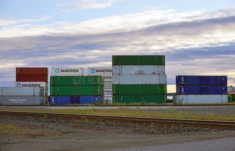 Shipping Containers Piled Up in the Port of Anchorage Editorial Image ...