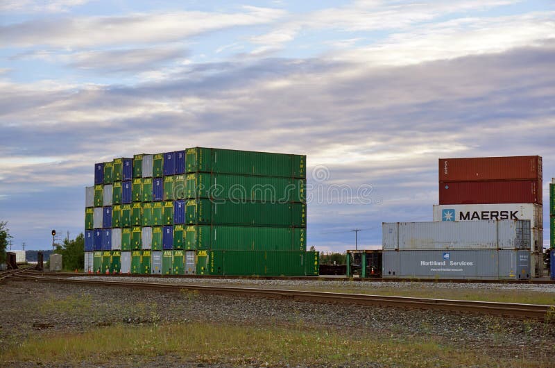 Shipping Containers Piled Up in the Port of Anchorage Editorial Stock ...