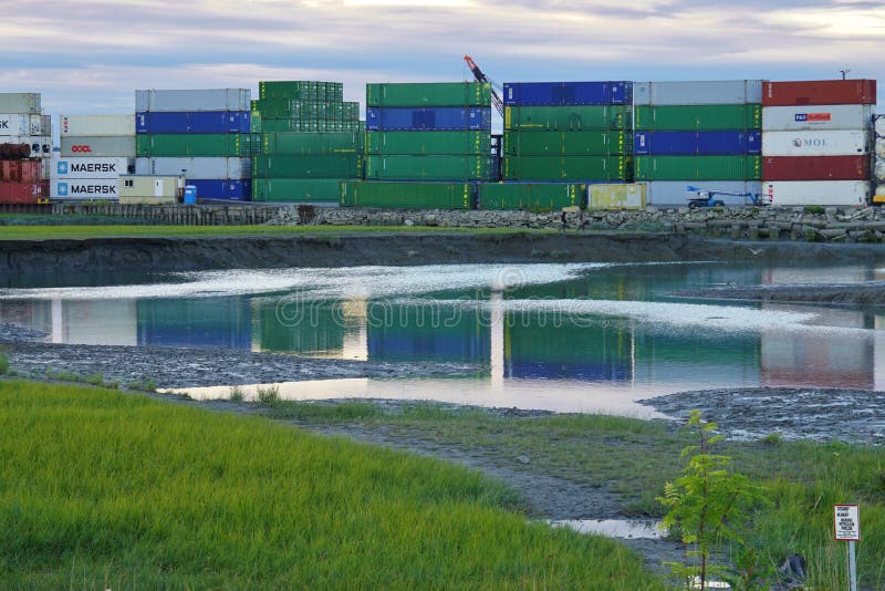 Shipping Containers Piled Up in the Port of Anchorage Editorial Stock ...