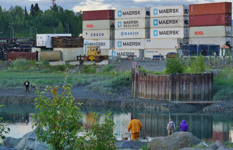 Shipping Containers Piled Up in the Port of Anchorage Editorial Stock ...