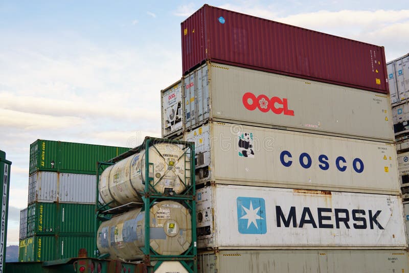 Shipping Containers Piled Up in the Port of Anchorage Editorial ...