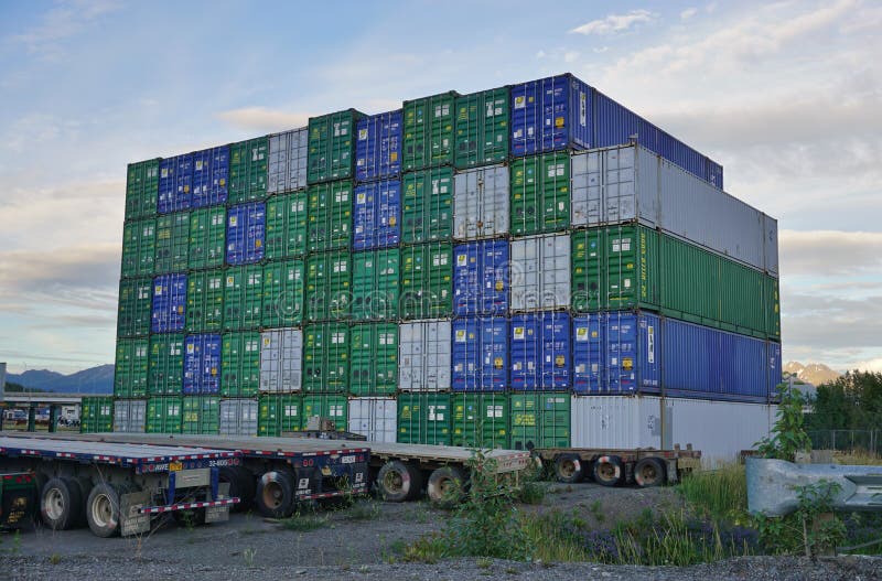 Shipping Containers Piled Up in the Port of Anchorage Editorial ...