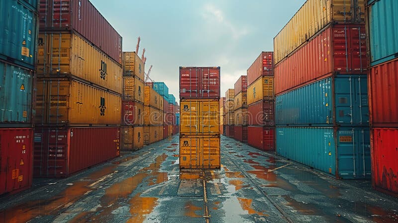 Life among Cargo Containers Stock Illustration - Illustration of ...