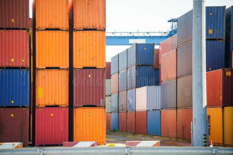 Shipping Containers Stacked Stock Photo - Image of freight, port: 290599932