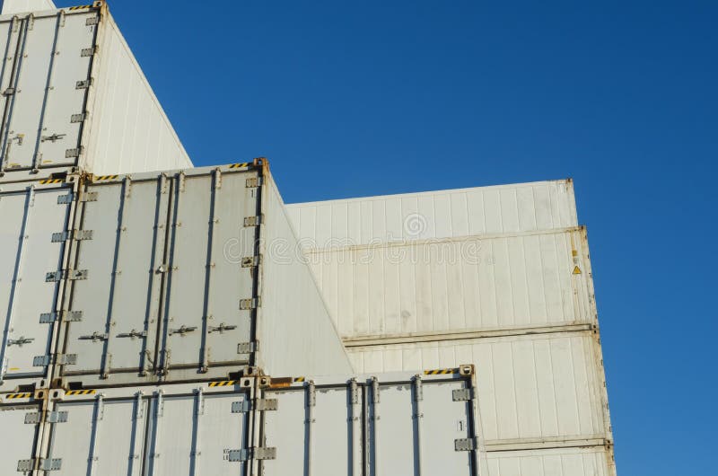 Tall Stacks of White Shipping Containers Stock Photo - Image of people ...