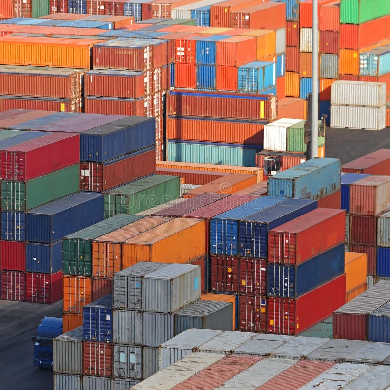 Shipping Containers Stacked Stock Image - Image of commercial ...