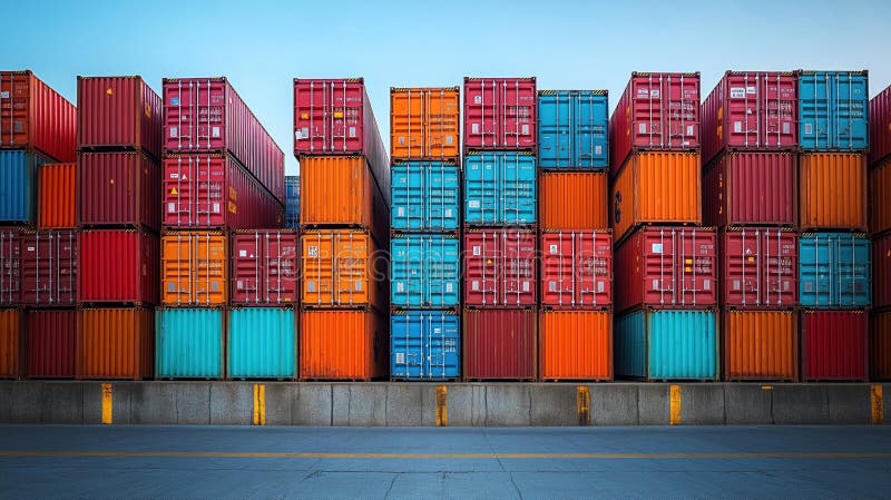 Shipping Containers Stacked High on Dock Show Supply Chain Space ...
