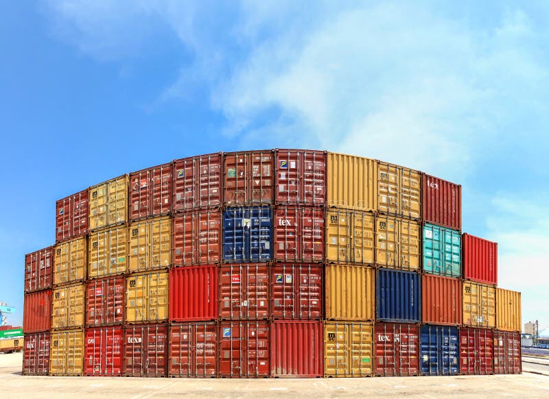 Shipping Containers Stacked at a Holding Platform. Editorial Stock ...