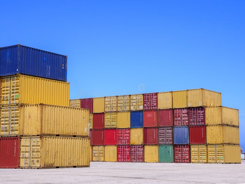 Shipping Containers Stacked at a Holding Platform. Stock Photo - Image ...