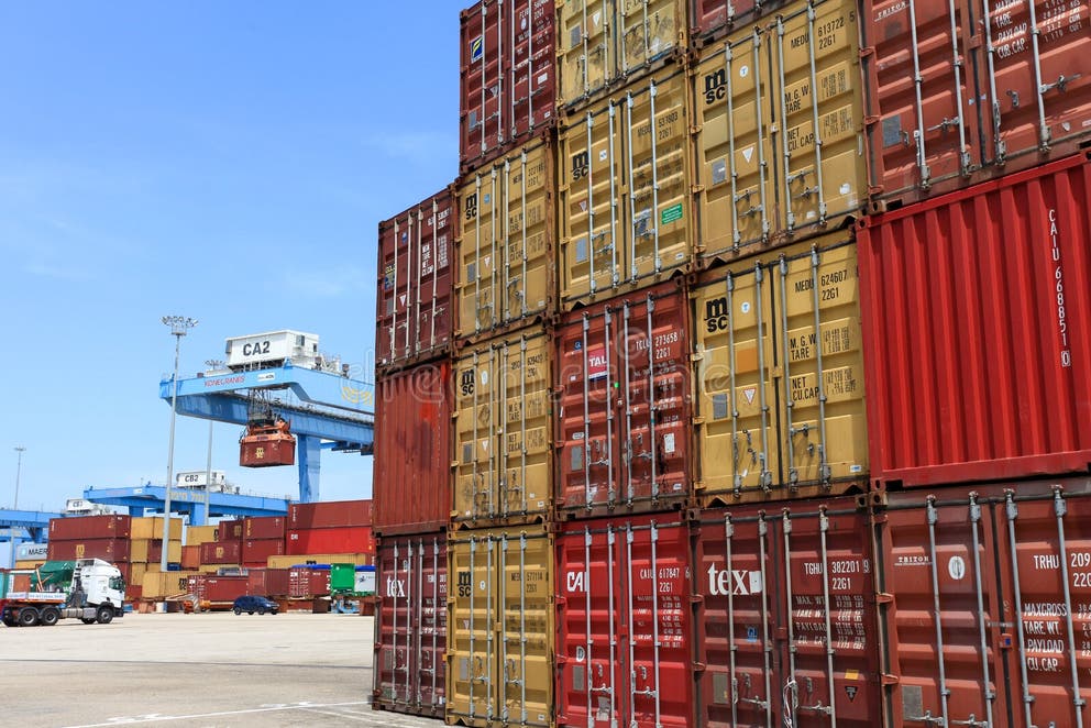 Shipping Containers Stacked at a Holding Platform. Editorial Stock ...