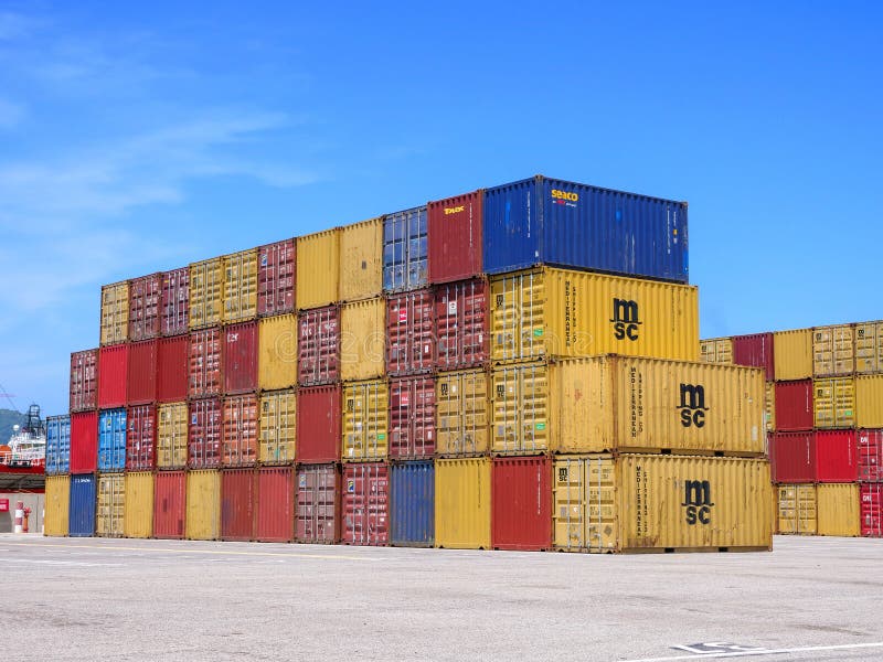 Shipping Containers Stacked at a Holding Platform. Editorial Stock ...
