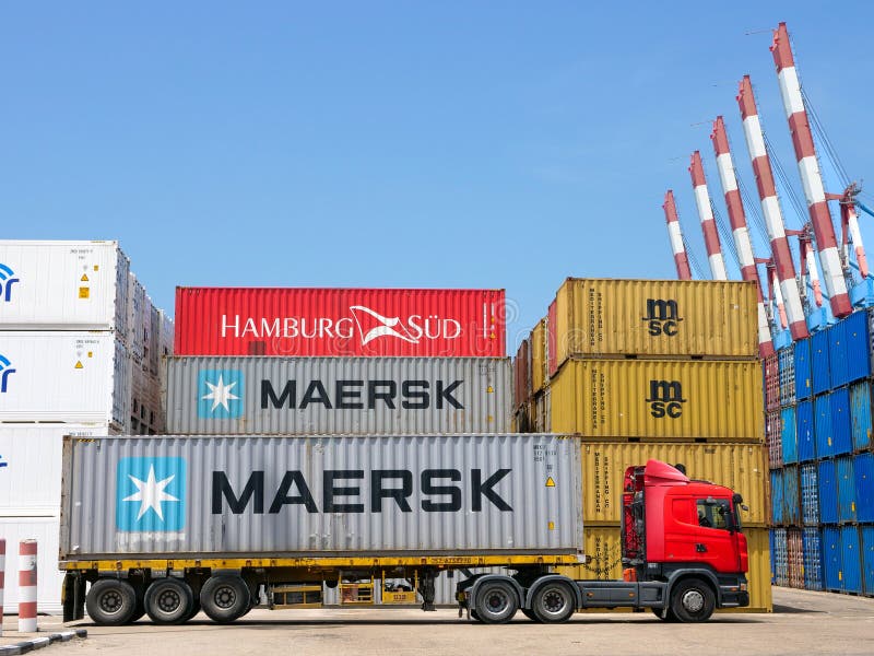 Shipping Containers Stacked at a Holding Platform. Editorial Stock ...