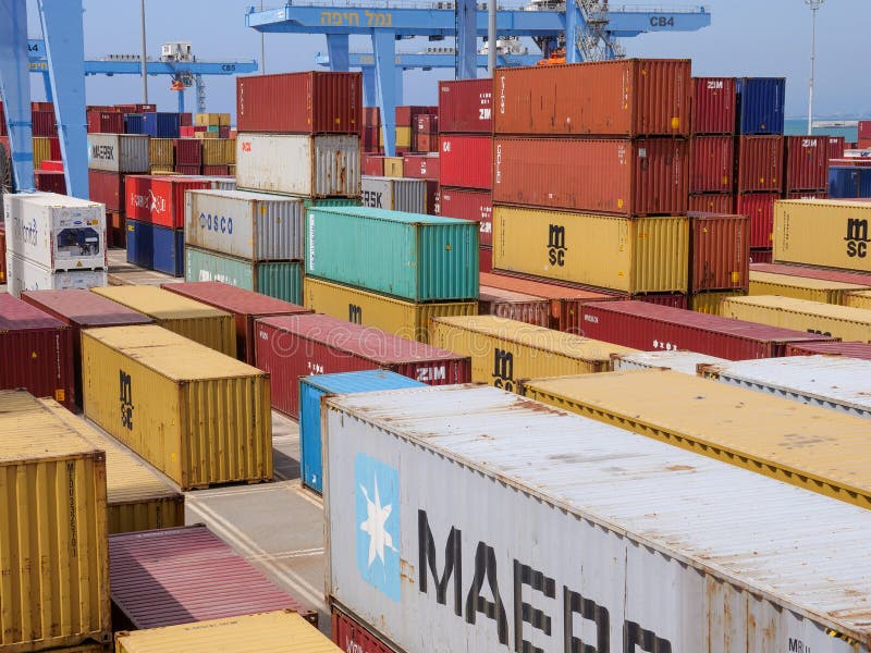 Shipping Containers Stacked at a Holding Platform. Editorial ...