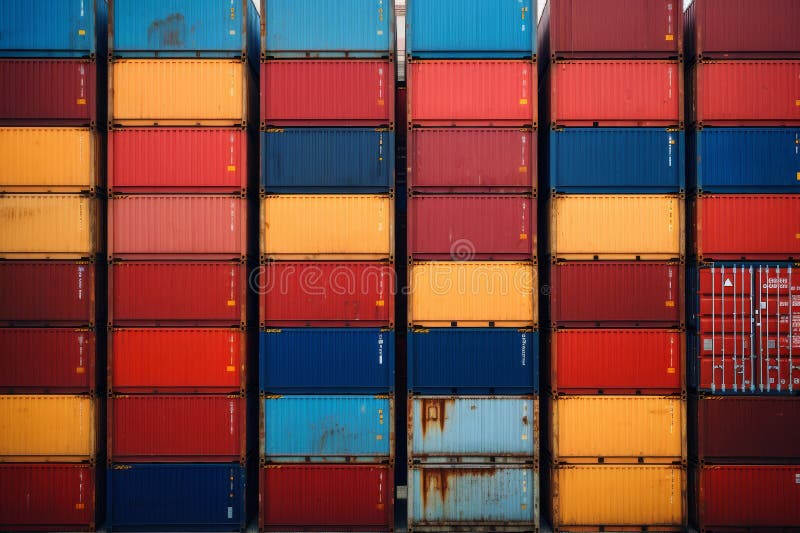 Shipping Containers Stacked in Rows with Copy Space for Text Stock ...
