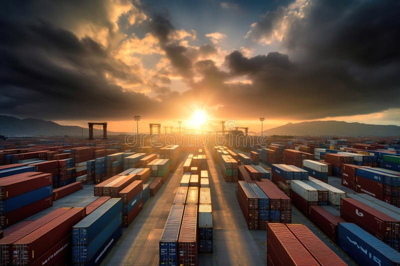 Shipping Containers. Sun Rising in the Background Stock Illustration ...