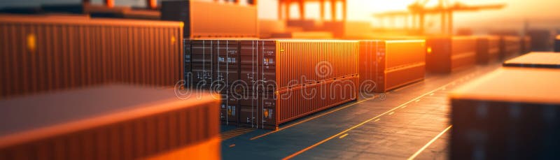 Shipping Containers at Sunrise in Port Stock Illustration ...