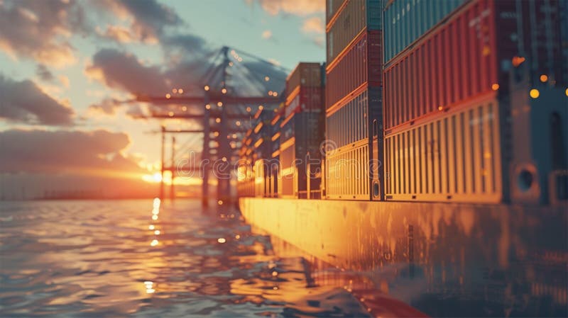 Shipping Containers at Sunset Stock Illustration - Illustration of ...
