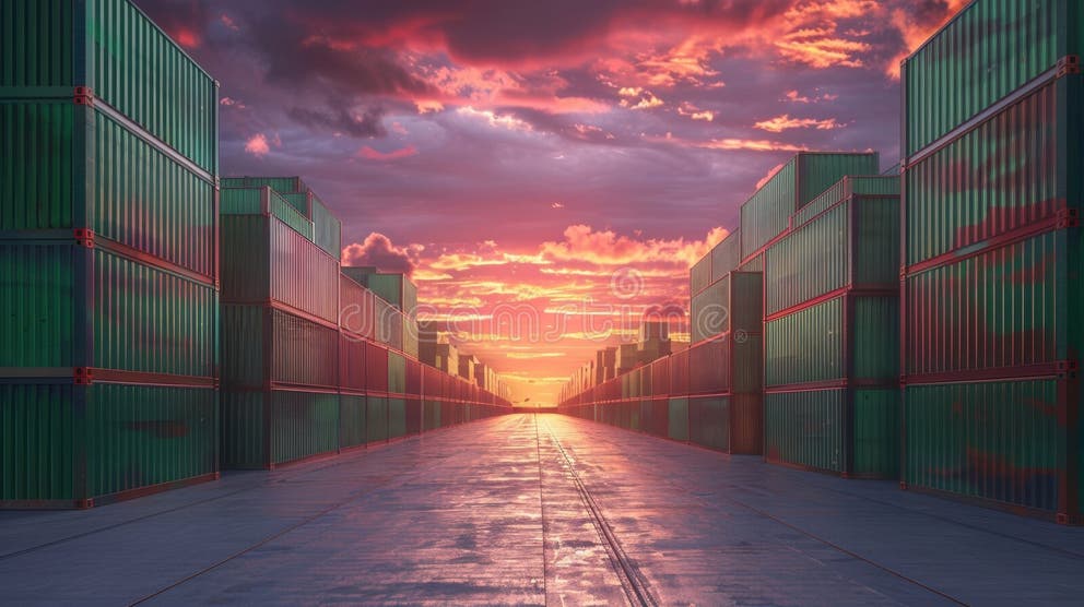 The Shipping Containers Sunset. AI Generated Stock Image - Image of ...