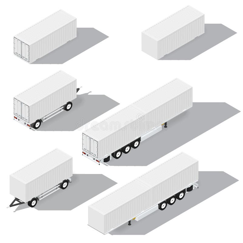 Shipping Containers and Trailers Isometric Detailed Icons Set Stock ...