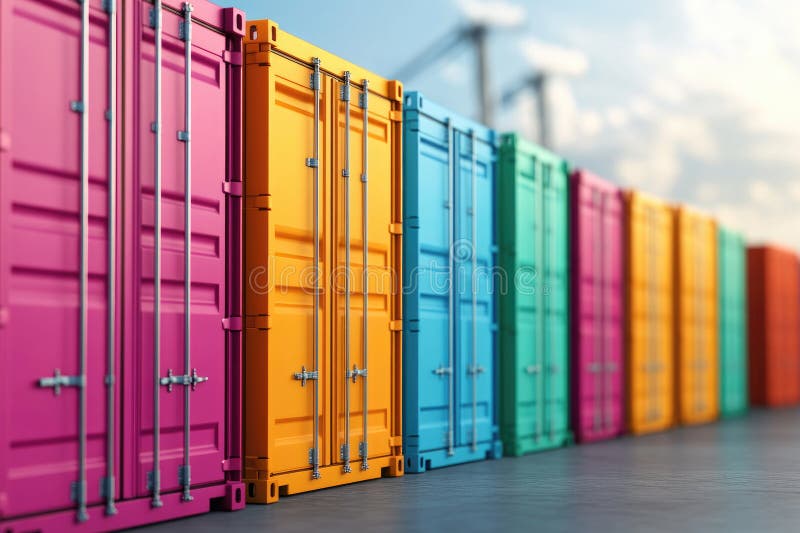 Shipping Containers of Various Colors at the Port Stock Illustration ...