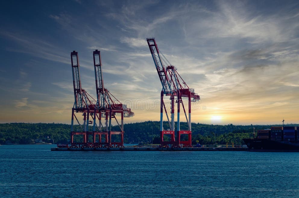 Shipping Cranes in Nova Scotia Stock Photo - Image of containers ...