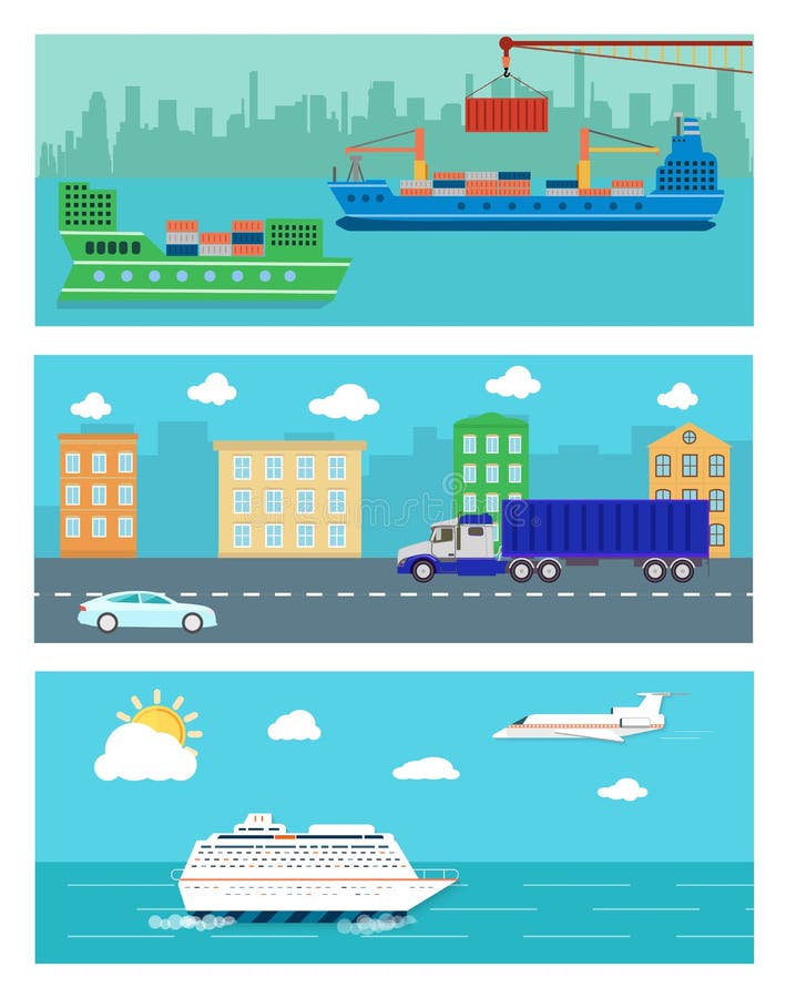 Shipping, Delivery Car, Ship, Plane Stock Vector - Illustration of sign ...